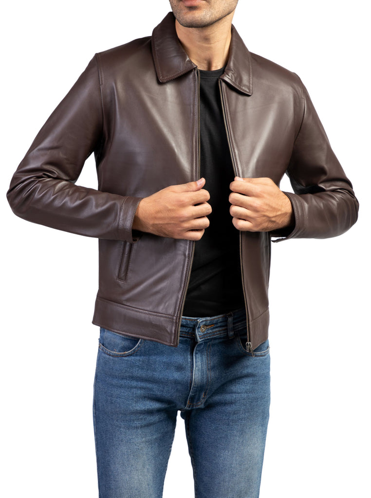 Stylish Men's Harrington Collar Shirt Leather Jacket – Jildleather